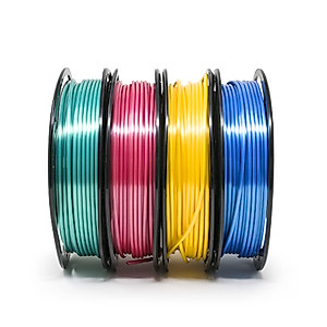 Gizmo Dorks Silk PLA 3D Printer Filament 3mm (2.85mm) 200g, 4 Color Sample Pack - High Gloss Ocean Blue, Red Pink, Teal, Yellow Gold