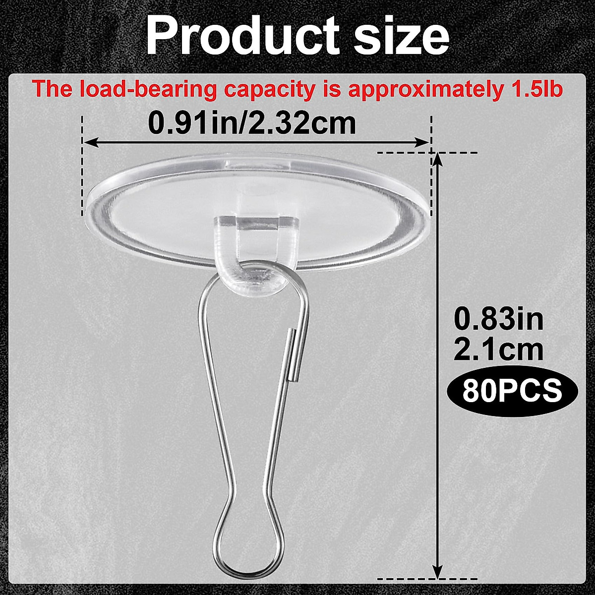 ANCIRS 80 Pcs Self Adhesive Ceiling Hooks, Clear Sticky Hooks for Hanging, Removable Sticker Hooks, No Drill Ceiling Hook for Plants, Lights, Clothes, Bags