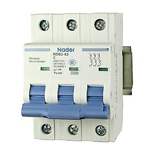 ASI AC Miniature Circuit Breaker - 3 Pole DIN Rail Mount 50 Amp 480 Volt Unit with Shock-Proof Terminations, Trip Curve C, L1, L2, L3 and Neutral Three-Phase Circuits
