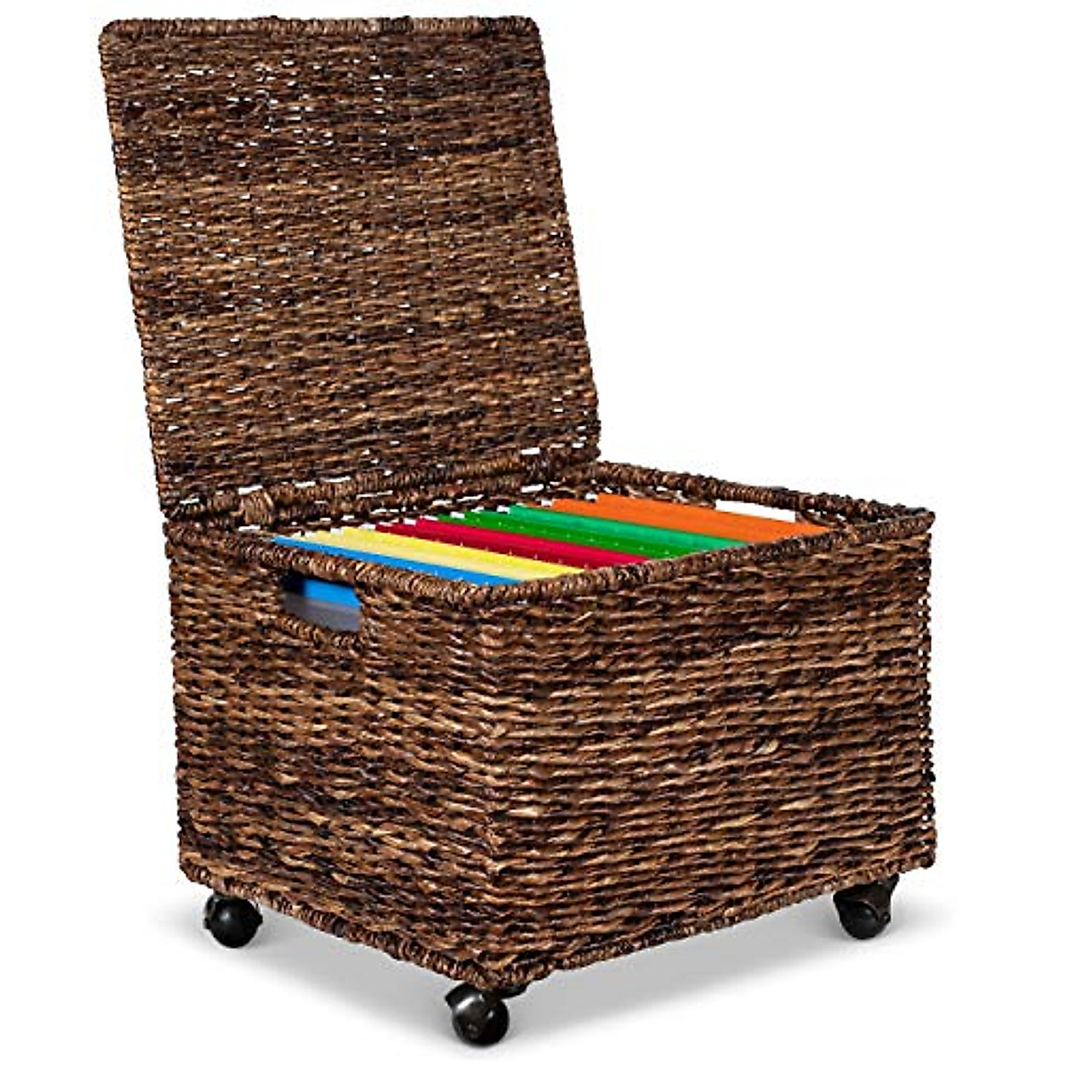 BirdRock Home Seagrass Rolling File Cabinet - Storage Organizer Box with Lid - Home Office Decor - Decorative Organize - Letter Legal Hanging Filing Container - Strong Durable Toy Pillow - Espresso