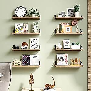 Fixwal Floating Shelves Wall Shelves Width 4.7in Rustic Wood Set of 8, Wall Storage Shelves for Bedroom, Living Room, Kitchen, Bathroom, Office and Plants (Carbonized Black)