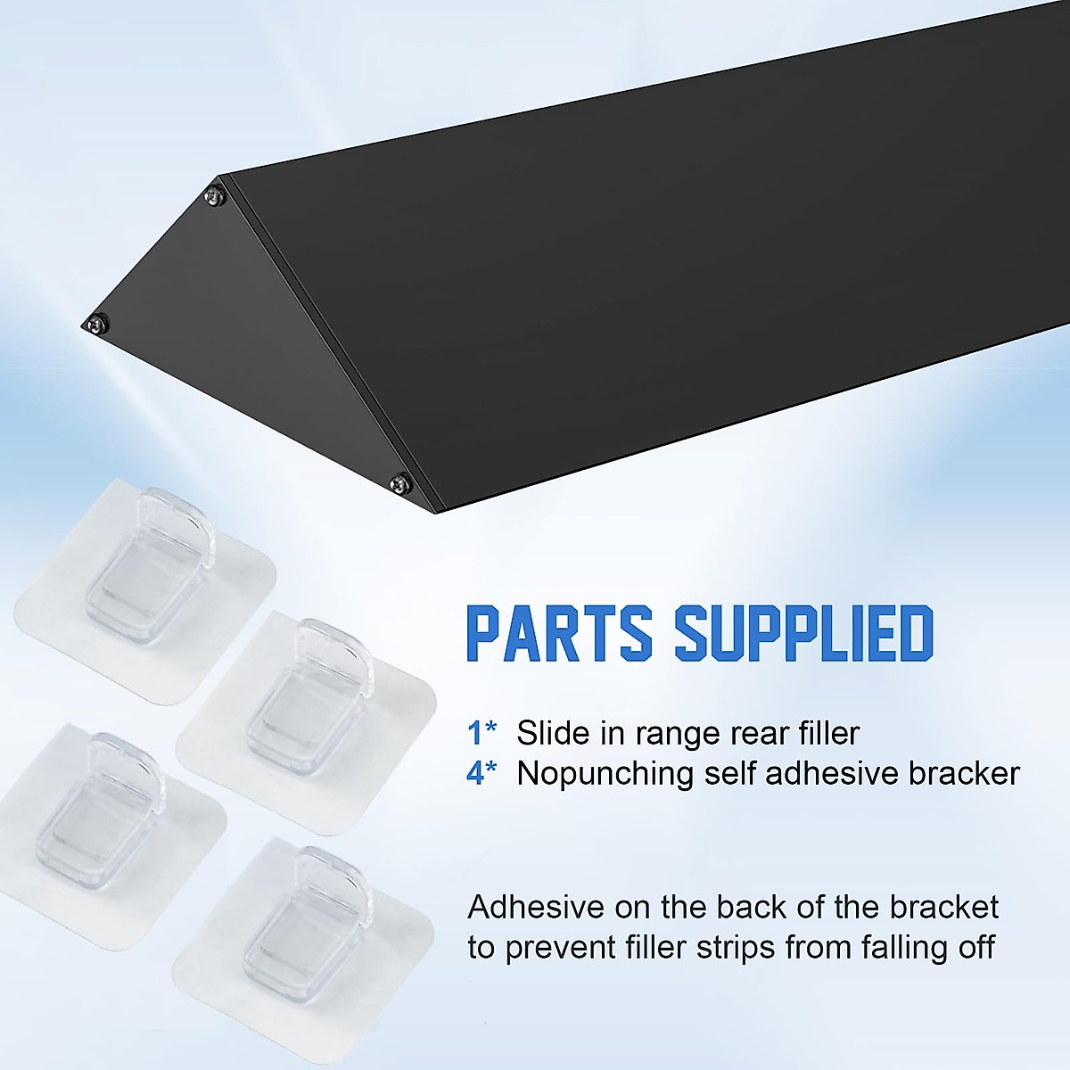 30" Slide-in Range Rear Filler Kit W10113901A, Stove Gap Universal Triangular Filler Strip, Cooktop Trim Kit Between Stove and Backsplash for Whirlpool & Most Brand, Durable Aluminum, Black