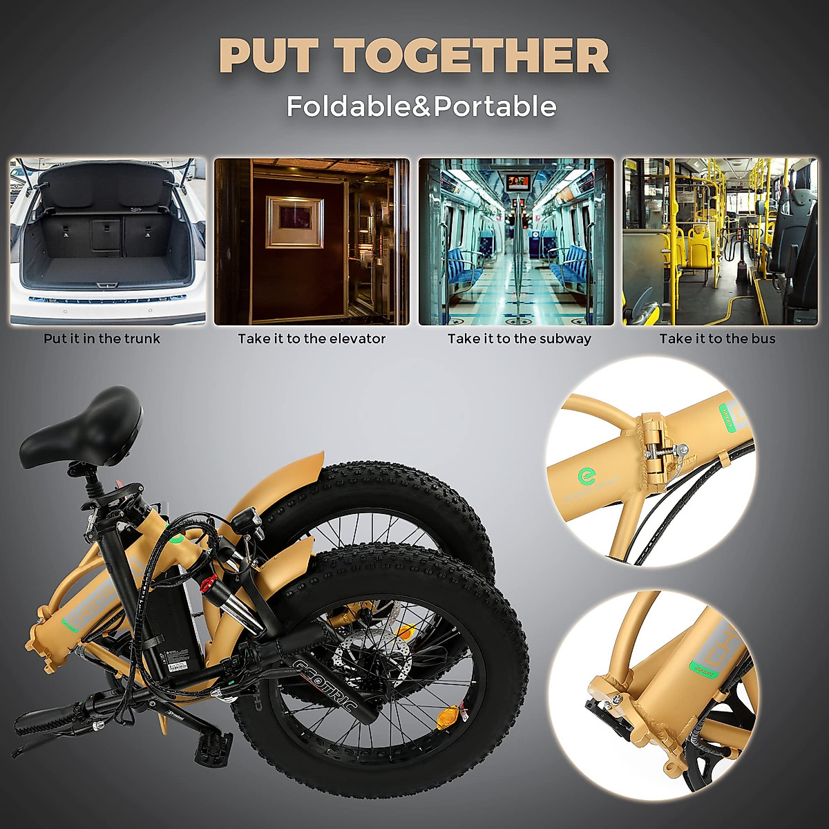 ECOTRIC Electric Bike 500W Folding Ebike 20" Fat Tire Foldable Electric Bicycle 48V 12.5AH Lithium Removable Battery Beach Snow Mountain E-Bike Commute Ebike for Adults Shimano 7-Speed