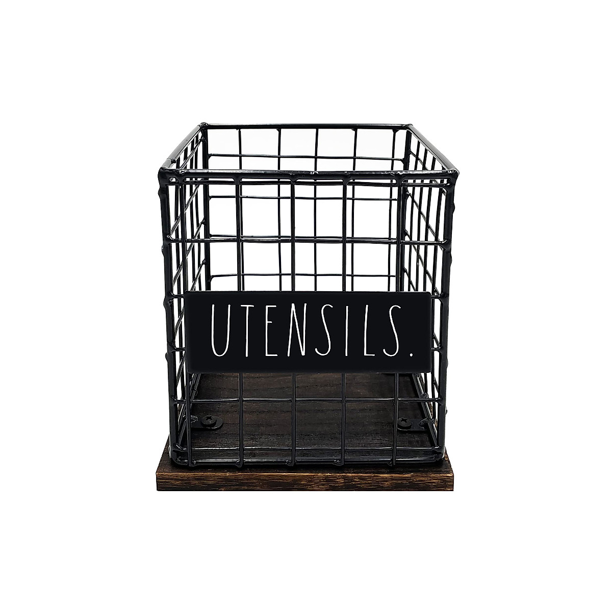 Rae Dunn Utensil Caddy - Silverware Holder, Cutlery Caddy for Fork, Knife and Spoon - Rustic Farmhouse Metal Grid-Iron Frame - Kitchen Organizer and Countertop Space Saver for Flatware