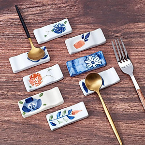 CRASPIRE 8pcs Ceramic Chopsticks Rest Rack Hand Painted Japanese Chopstick Rests & Holders Floral Chopstick Stand Rest Set Festive Tableware Ornament for Spoon Fork Porcelain Dip Pen Holder