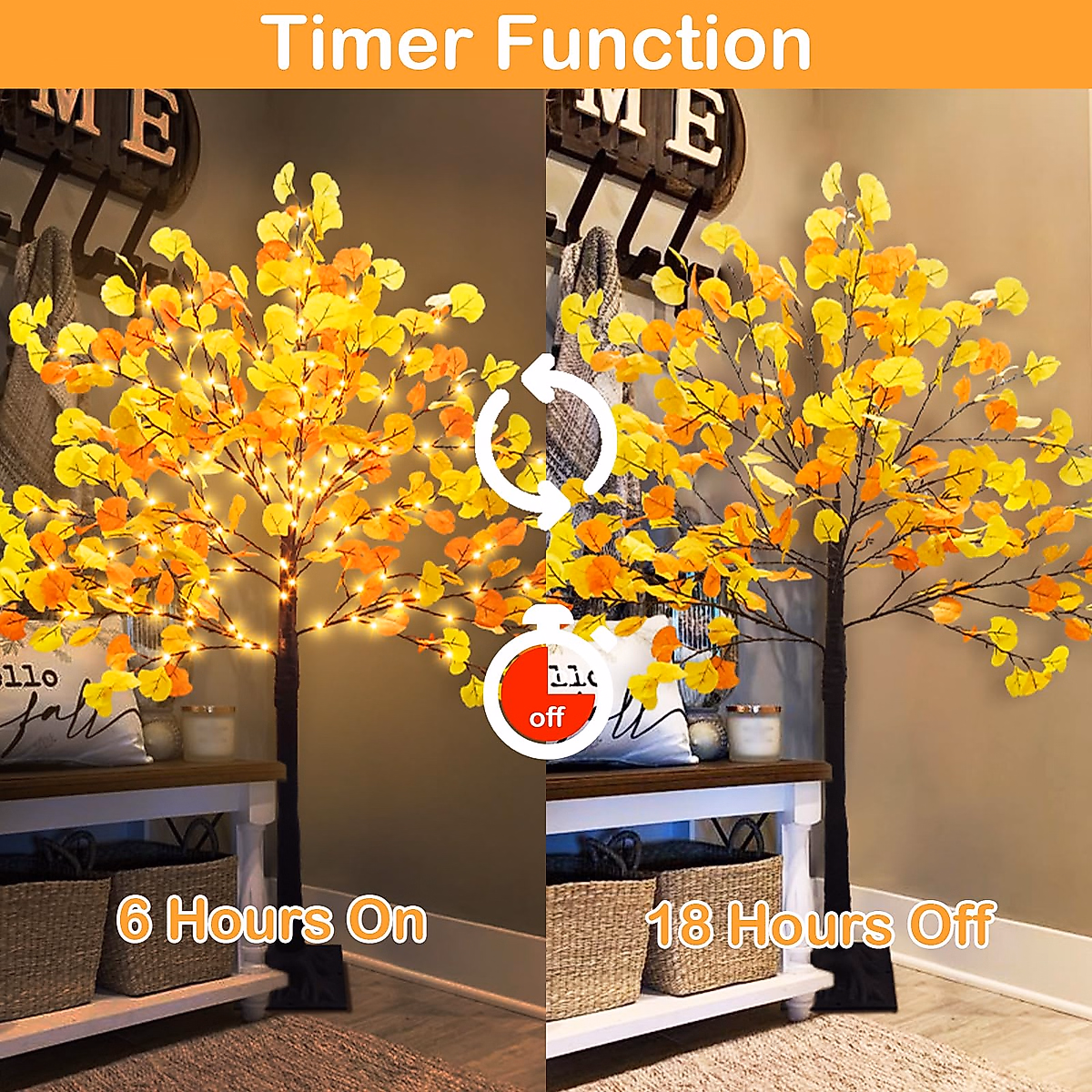 Ruidazon 4 FT Prelit Fall Lighted Ginkgo Tree with 140 LEDs Timer Fall Tree with Lights & 8 Flashing Modes Autumn Decoration for Home Wedding Indoor Outdoor Thanksgiving Halloween Christmas Decor