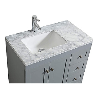 Eviva Gray Bathroom Vanity with Sink - Freestanding Bathroom Vanities 30 inch w/White Carrara QuartzTop - Perfect 30 Inch Bathroom Vanity with Sink Set for Modern Bathroom Decor