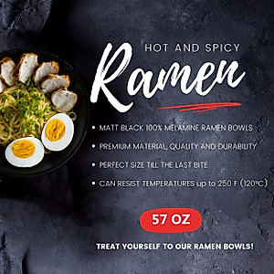 Edward Appliances & Supplies - Black Melamine Ramen Bowls Set of 2 Bowls, Chopsticks, Spoons and Stands, Big Size 57 oz, Pho Bowls Large, Rice, Noodles, Oatmeal, Spaghetti Bowl, Japanese, Ramen Kit