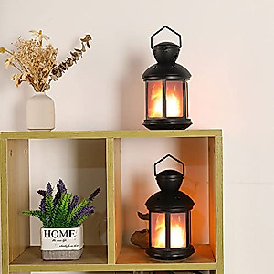 JHY DESIGN Set of 2 Vintage Style Decorative Lantern 8''High Plastic Battery Powered Glass Lights for Balcony Garden Hallway Indoor Outdoor