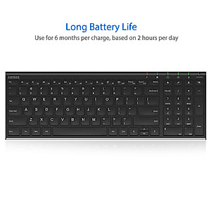Arteck USB Wireless Keyboard Stainless Steel Ultra Slim Keyboard with Numeric Keypad for Computer/PC/Laptop and Windows 11/10/8 Rechargeable Battery