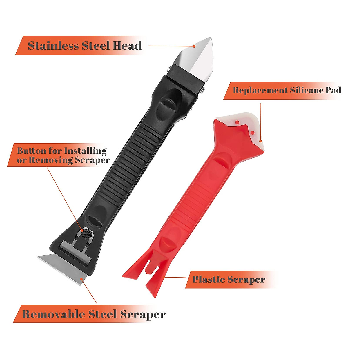 Caulking Tools-Silicone Sealant Finishing Tool Kit Caulk Grout Remover Scraper(Stainless Steel Head) For Kitchen Bathroom And Window (3 in 1) (10Pcs)