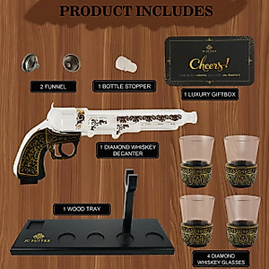 Luxury Gun Decanter with 4 Shot Glasses, Gift Box, &amp; Funnel - Unique Whiskey Decanter Sets for Men &amp; Women - Liquor Glass Gun Alcohol Bottle - Wine Tequila Decanter Set Gifts For Dad Gifts For Men