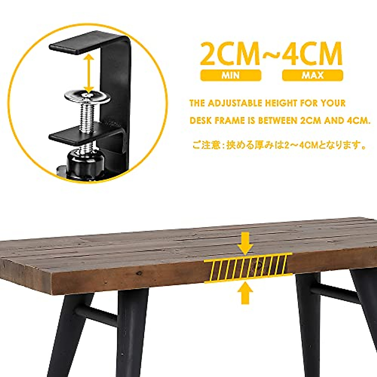 Baskiss Under Desk Cable Management Tray 2 Packs, 16" Under Desk Cord Organizer with Clamp Mount for Wire Management, Metal Wire Cable Holder for Desks, Offices and Kitchens, No Need to Drill Holes