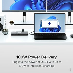 Plugable USB C Docking Station Dual Monitor, 11-in-1, USB4 40G 100W Laptop Charging Dock for Windows and Thunderbolt, 4K HDMI 2.1 upto 120Hz, 2.5Gbps Ethernet, SD Reader, 20W USB-C Charging Driverless