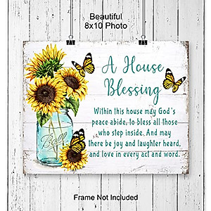 House Blessing - Religious Housewarming Gifts for Women - Christian Wall Art - Rustic Country Sunflower Butterfly Wall Decor - Blessed Wall Art - Inspirational Wall Decor - Bible Verses Wall Decor