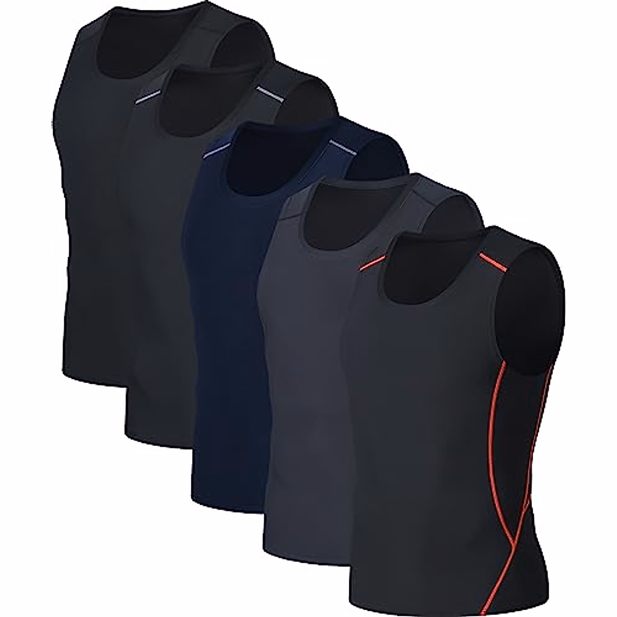 Roxdme 5 Pack Men's Athletic Compression Shirts Sleeveless Tank Top Running Basketball Workout Base Layer