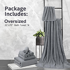 Oversized Bath Towels Set of 4, Dark Gray Extra Large Bath Sheets Towels for Adults 35x70in, Ultra Soft Bathroom Towels Microfiber Quick Dry Towel Absorbent Shower Towels For Spa Camping Beach Fitness