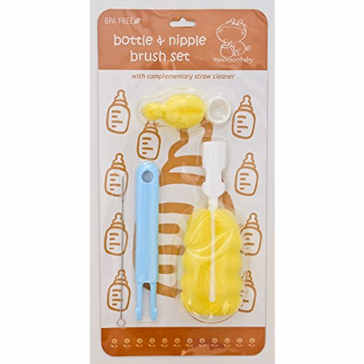 MoomooBaby Triple Baby Bottle Cleaner Brush Set - Includes Baby Bottle Brush Cleaner, Nipple Brush & Straw Cleaning Brush - Eco-Conscious Plastic Handle with Non-Slip Grip, Replaceable Sponges - Blue