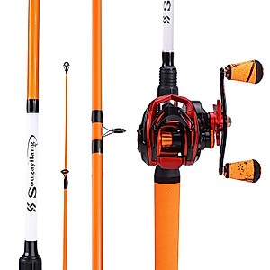 Sougayilang Fishing Rod and Reel Combo, Medium Fishing Pole with Casting Reel, Baitcaster Combo, SuperPolymer Handle-Orange-6ft with right handle reel