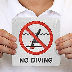 SmartSign 5.75 x 5.75 inch “No Diving” SlipSafe Adhesive Pool Safety Marker/Sign, 20 mil Thick Laminated Vinyl with Anti-Skid Pebbled Surface, Red, Black and White