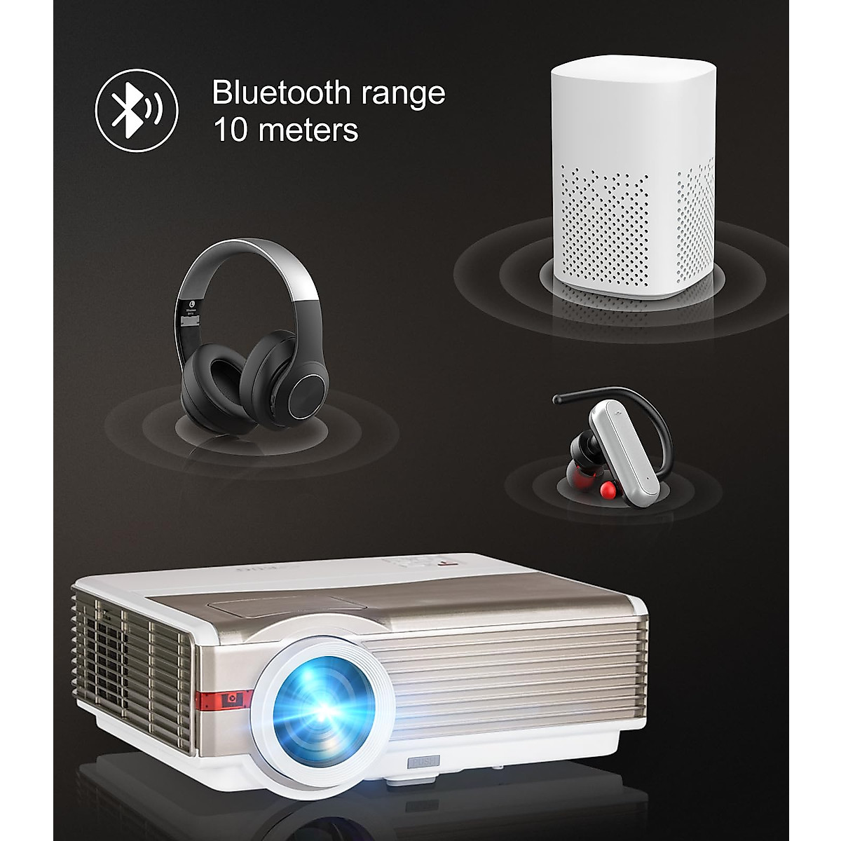 Native 1080P Full HD WiFi and Bluetooth Outdoor Projector with Speaker, 9000 Lumen Movie Projector for Home Theater, Compatible with iOS/Android/Laptop/HDMI/PC/TV Stick/USB