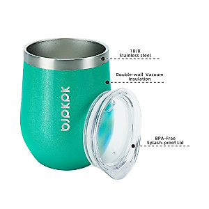 BJPKPK 2 pcs 12oz Insulated Wine Tumblers, 12oz Double Wall Vacuum Coffee Mugs with Lid, Unbreakable Stainless Steel Wine Glasses, Insulated Coffee Cups for Home & Outdoor, Shimmer-Green