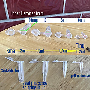 LAMPPE 4 Size 0.2ml 0.5ml 1.5ml 2ml Microcentrifuge Tube Graduated Holder Vial Tiny Container with Snap Cap, Clear EP Tube for Tiny Seeds Scre Storage Sample Tube (100 in Total)