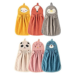 BATTILO HOME 6 Pack Cute Kids Hand Towels with Hanging Loop, Toddler Hanging Hand Towels Microfiber Hand Towels for Bathroom Kitchen Home