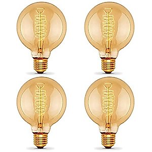 New Lights G25 Globe Edison Bulb, 60W Vintage Round Edison Bulb, Vintage Light Bulb, Old Fashion Dimmable Retro Incandescent Light Bulbs, 2100K Warm White, 240 Lumens,E26, Amber Glass, 4 Pack