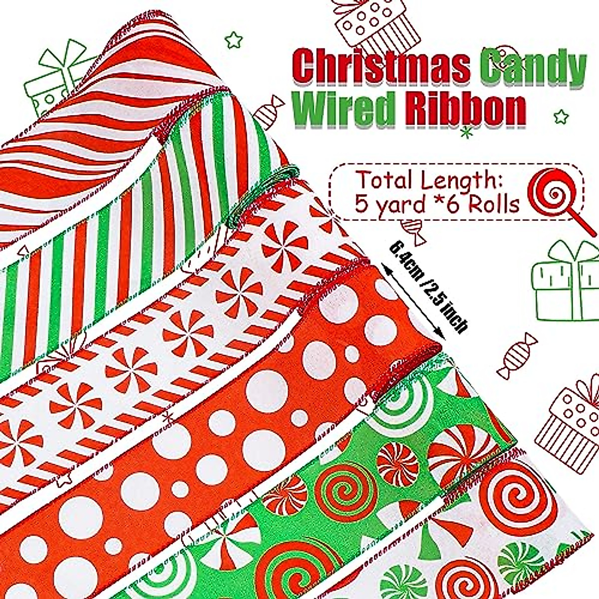 peony man Christmas Wired Edge Ribbon Candy Burlap Ribbon 2.5 Inch Red Green Xmas Crafts Ribbons for Christmas Bow Wreath Gift Wrapping DIY Crafts, 30 Yards
