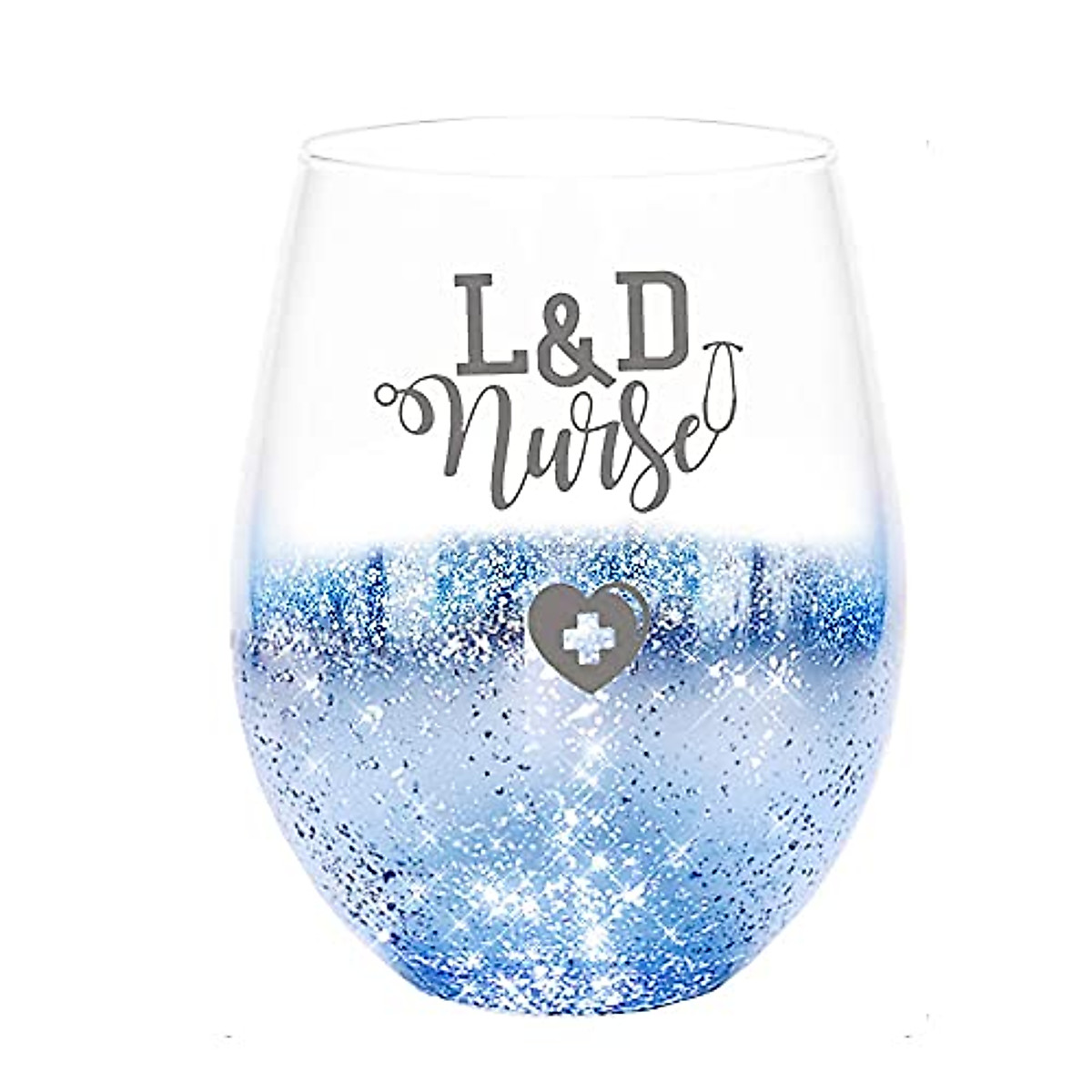 Osci-Fly Valentines Day Gifts for Nurse, L&D Nurse Handmade Blue Etched Wine Glass 18 Ounces - Creative Gift for Nurses