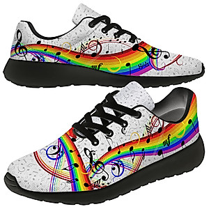 Music Themed Shoes Womens Mens Fashion Sneakers Walking Tennis Shoes Music Note Signs Rainbow Shoes,US Size 11 Women/9.5 Men