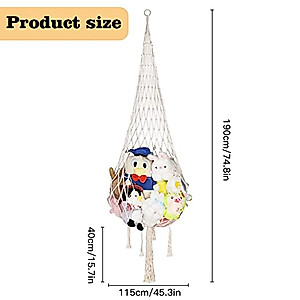 Hircviy Stuffed Animal Net or Hammock Handmade Large Macrame Toy Display Hammock Organizer for Corners, Walls and Ceiling Hanging Plushie Net Toys Holder for Kids Room Boho Storage