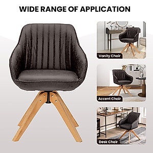 Giantex Swivel Accent Chair for Desk - Set of 2 Armchair Without Wheel, Leathaire Fabric Padded Comfy Mid Century Modern Desk Chair for Home Office Study Meeting Room Small Space, Brown
