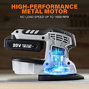 WORKSITE 20V MAX Cordless Random Orbital Sander & Detail Sander, Multi-Purpose Hand Sander w/2.0A Battery & Charger, 20pcs Sanding Discs, Dust Collector and Mouse Pad