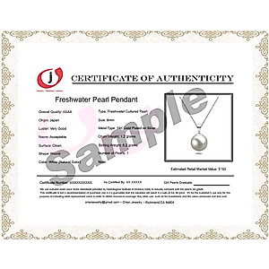 Orien Jewelry Japanese Freshwater Cultured Pearl Pendant Necklace AAAA Graded 8mm White Color Necklace Pendant with Sterling Silver Setting and Matching 18 Inch Chain