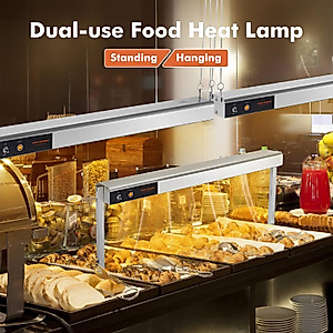 36 Inch Food Heat Lamp Strip Commercial Food Heating Warmer Lights Hanging Overhead Stainless Steel with Cord for Food Restaurant Buffet Catering Kitchen 750W/110V