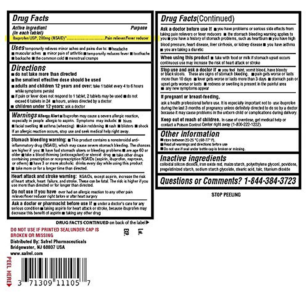 Safrel Ibuprofen Tablets 200 mg (NSAID), 500 Count, Pain Reliever/Fever Reducer | Toothache, Headache, Muscle Aches, Menstrual Cramps, Back & Arthritis Pain Relief | Value Pack