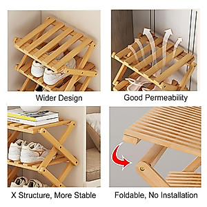 Narrow Shoe Rack - Shoe Storage Organiser- Vertical Bamboo Foldable Shoes Shelf for Entryway, Closet, Bedroom, Hallway ([tawny] 6 layers)