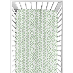 Sweet Jojo Designs Green and White Leaf Floral Girl Baby or Toddler Nursery Fitted Crib Sheet - Boho Farmhouse Sunflower Collection
