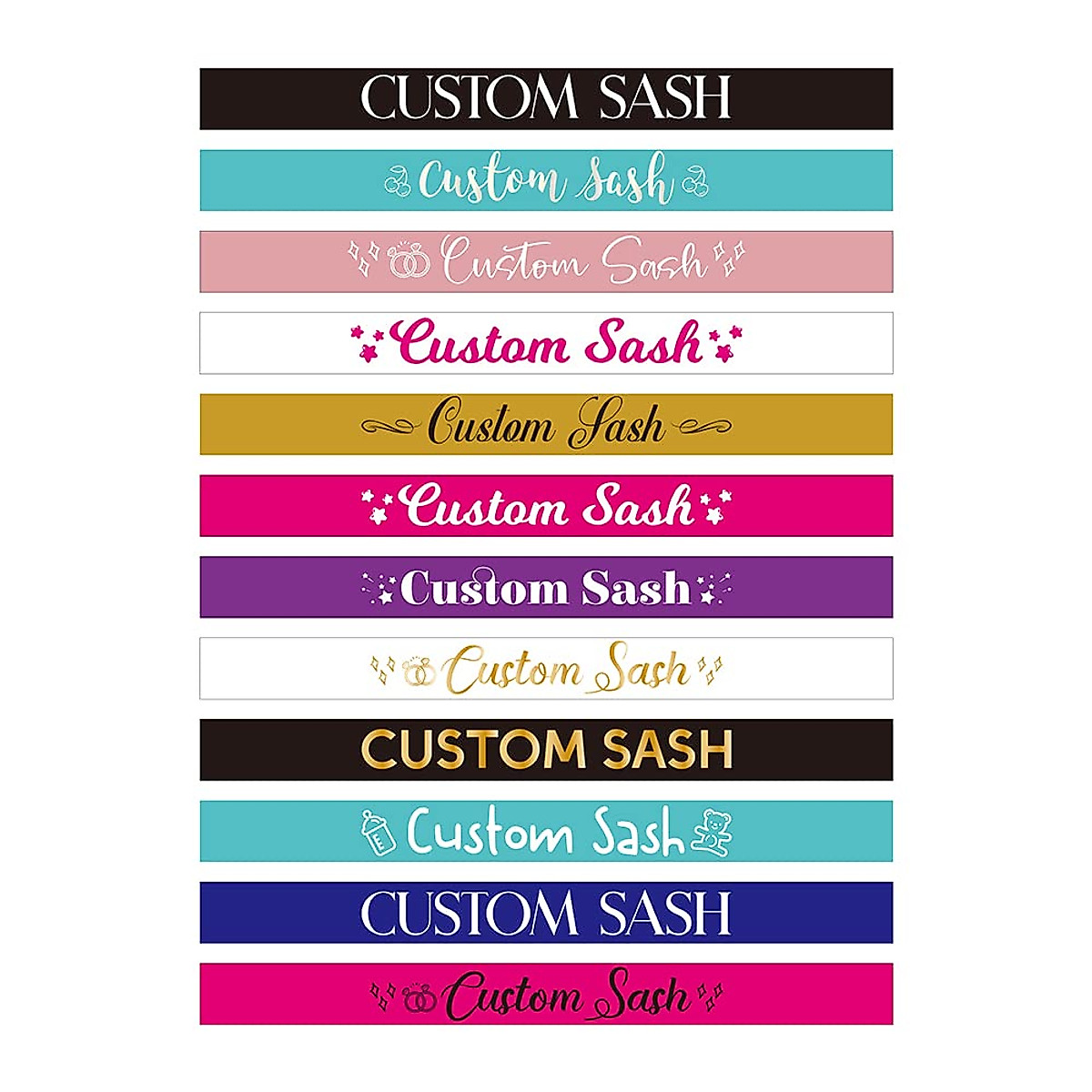 Party to Be Custom Sash Make Your Own Sash 3.15" Wide x 35" Long from Shoulder to Hip