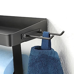 ZUNTO Garage Paper Towel Holder with Shelf - Paper Towel Holder Wall Mount, Garage Organization and Storage, Stainless Steel Paper Towel Rack with Hooks for Kitchen (Black)