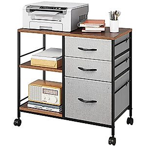 YITAHOME 3 Drawer File Cabinet, Mobile Printer Stand with Open Storage Shelf, Lateral Fabric File Cabinet for Home Office, Rolling File Cabinet Fits A4/Letter Size Light Gray