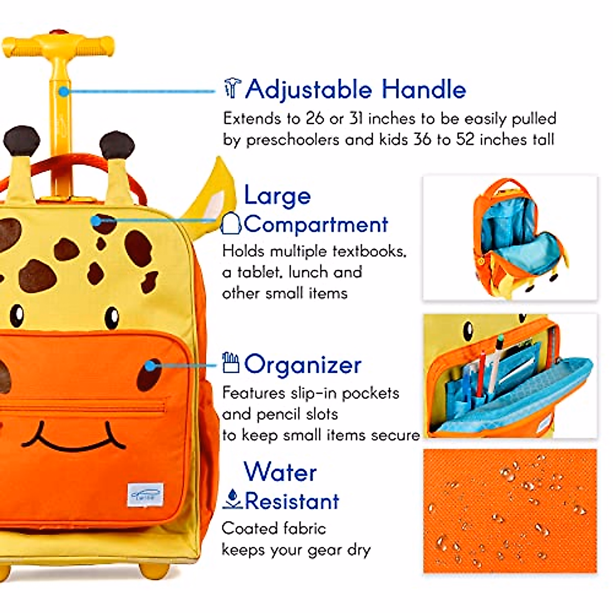 TWISE SIDE-KICK SCHOOL, TRAVEL ROLLING BACKPACK FOR KIDS AND TODDLERS (GIRAFFE)