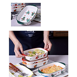 Bicuzat 8 x 5 Inch Ceramic Oven to Table Bakeware Dinner Plate, for Oven Roasting Lasagna Pan Cheese Baked Rice Bowl Baking Dish with Handle,Strawberry(1 PCS)