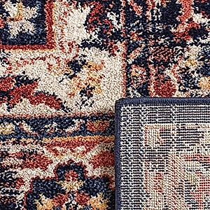 SAFAVIEH Charleston Collection 6'7" Square Navy / Red CHL411L Oriental Distressed Non-Shedding Living Room Bedroom Area Rug