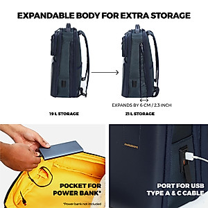 MOKOBARA Unisex-Adult The Overnighter Backpack Blue Vegan Leather Expandable Water Resistant (23L) Trave Laptop (16") Work Bag With Detachable Sling Bag New 2022 - Model Medium Headspace