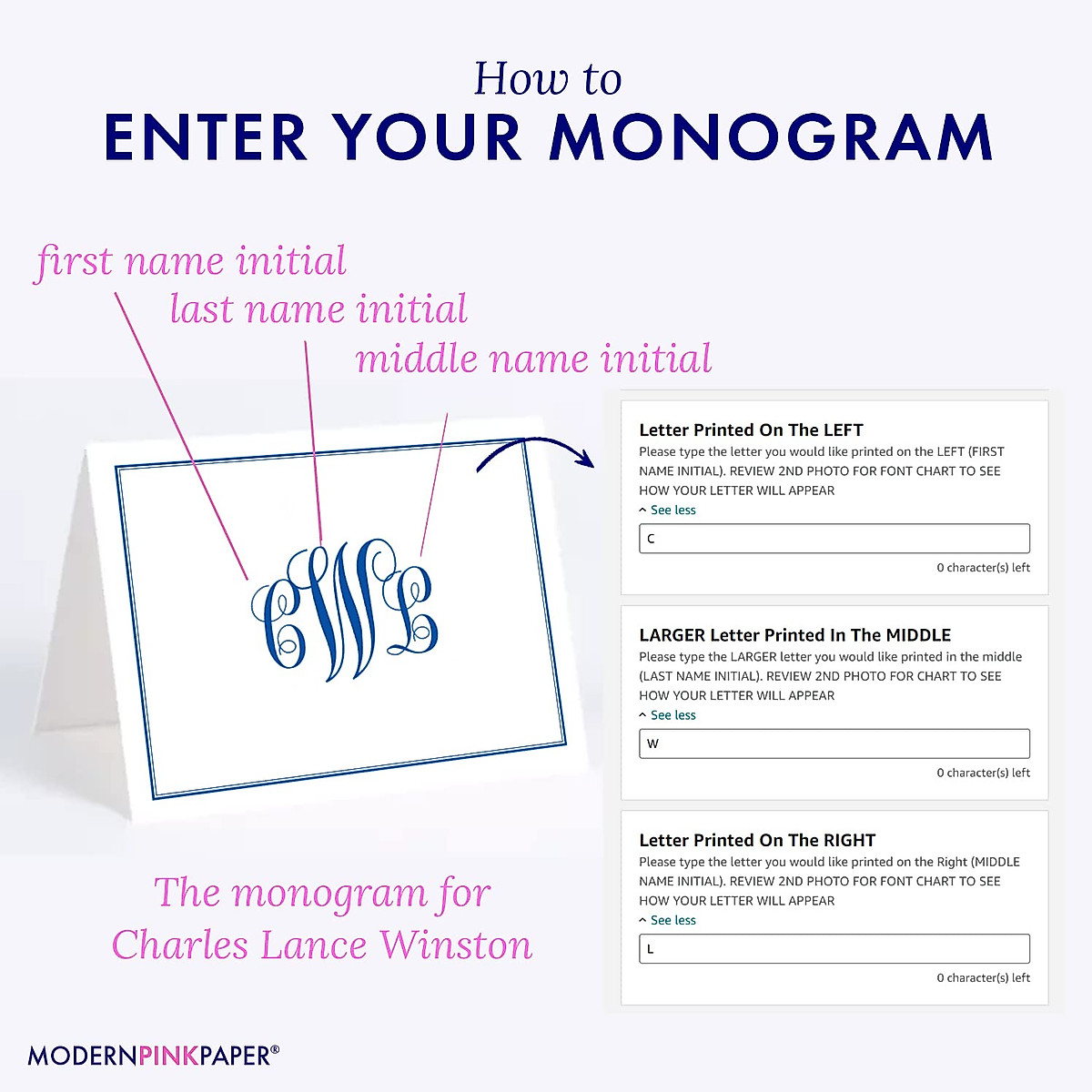 Classic Monogram Stationary Set FOLDED NOTE CARDS, Personalized Stationary Set, Personalized Monogram Stationery Set, Your Choice of Colors and Quantity