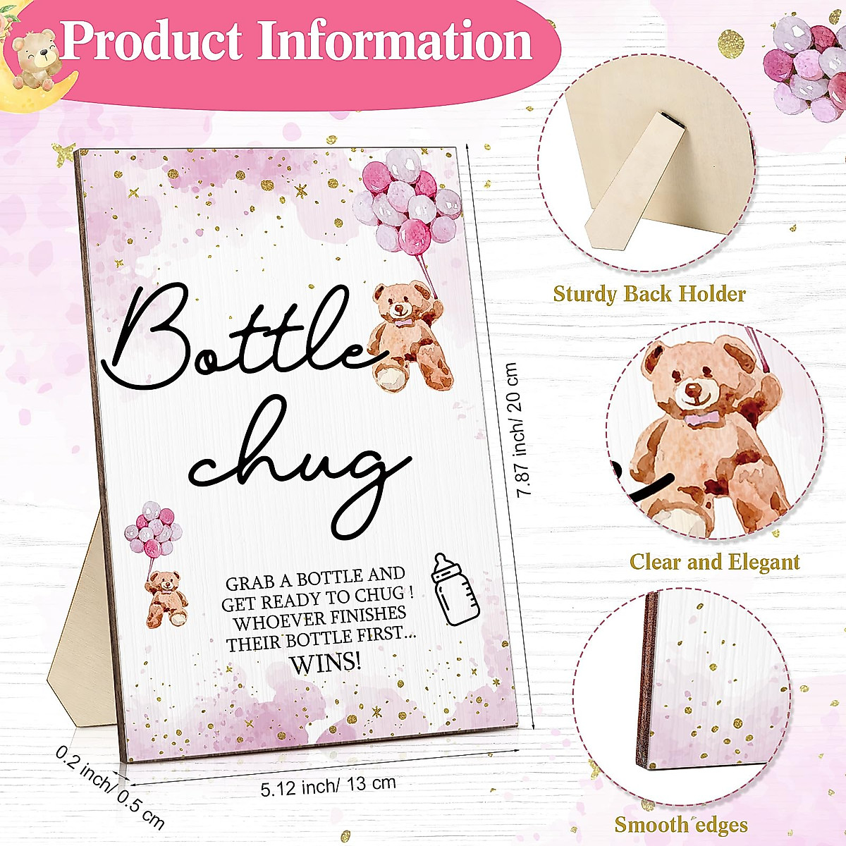 Roowest Baby Bottles for Baby Shower Games Bottle Chug 12 Pcs Plastic Baby Bottles Bulk and Bottle Chug Sign Baby Bottle Chugging Games for Party Gender Reveal Wedding Bridal Shower(Lovely Bear)