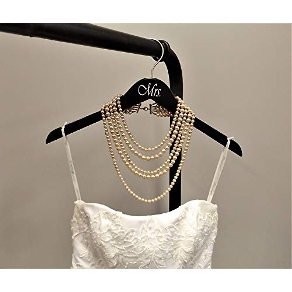 NAHANCO MRSMRS20217 Same Sex, Gay Pride Hanger Set, Black Wood Hangers with Silver Imprint (Mrs. and Mrs.), 17” (2-Piece Set), Black w/Silver Imprint